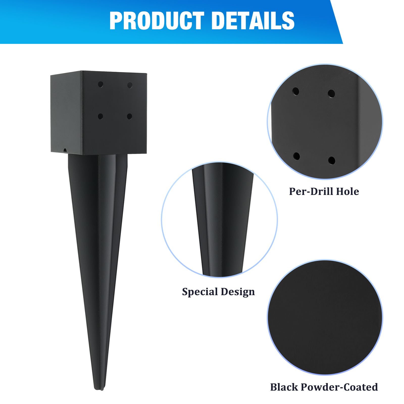 Deck Post Base 4x4 Ground Spike - Black Powder Coated Metal Stake For ...