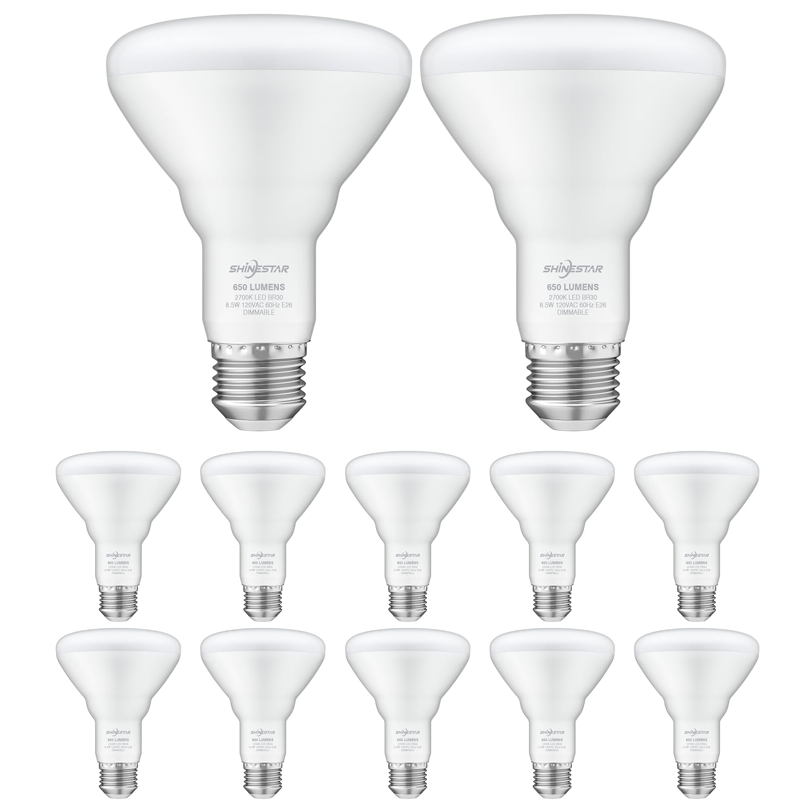 SHINESTAR 12-Pack BR30 LED Bulb, 65W Equivalent, Pot Light Bulbs, 2700K ...