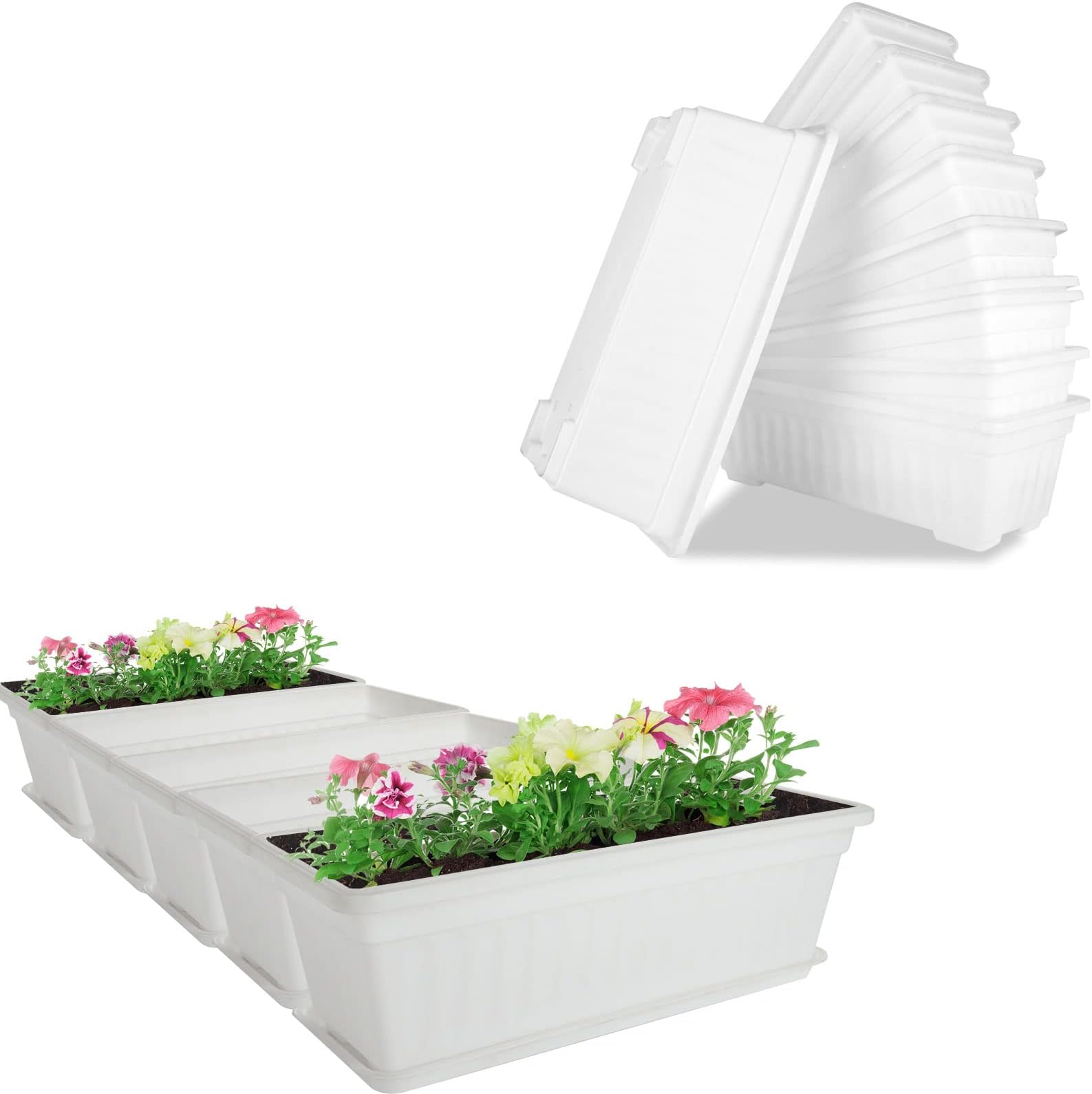 Amazon.com : 10Pack Plastic Window Boxes Planters White Rectangle ...