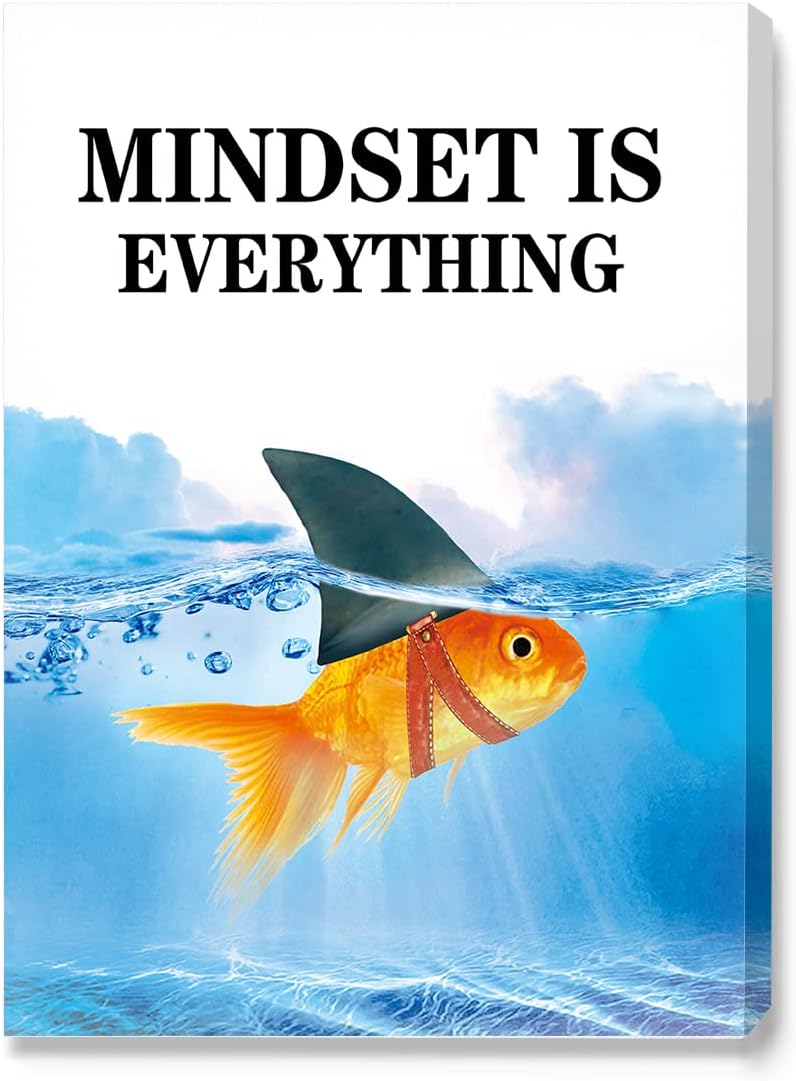 Amazon.com: Mindset Is Everything Canvas Wall Art,Goldfish Shark ...