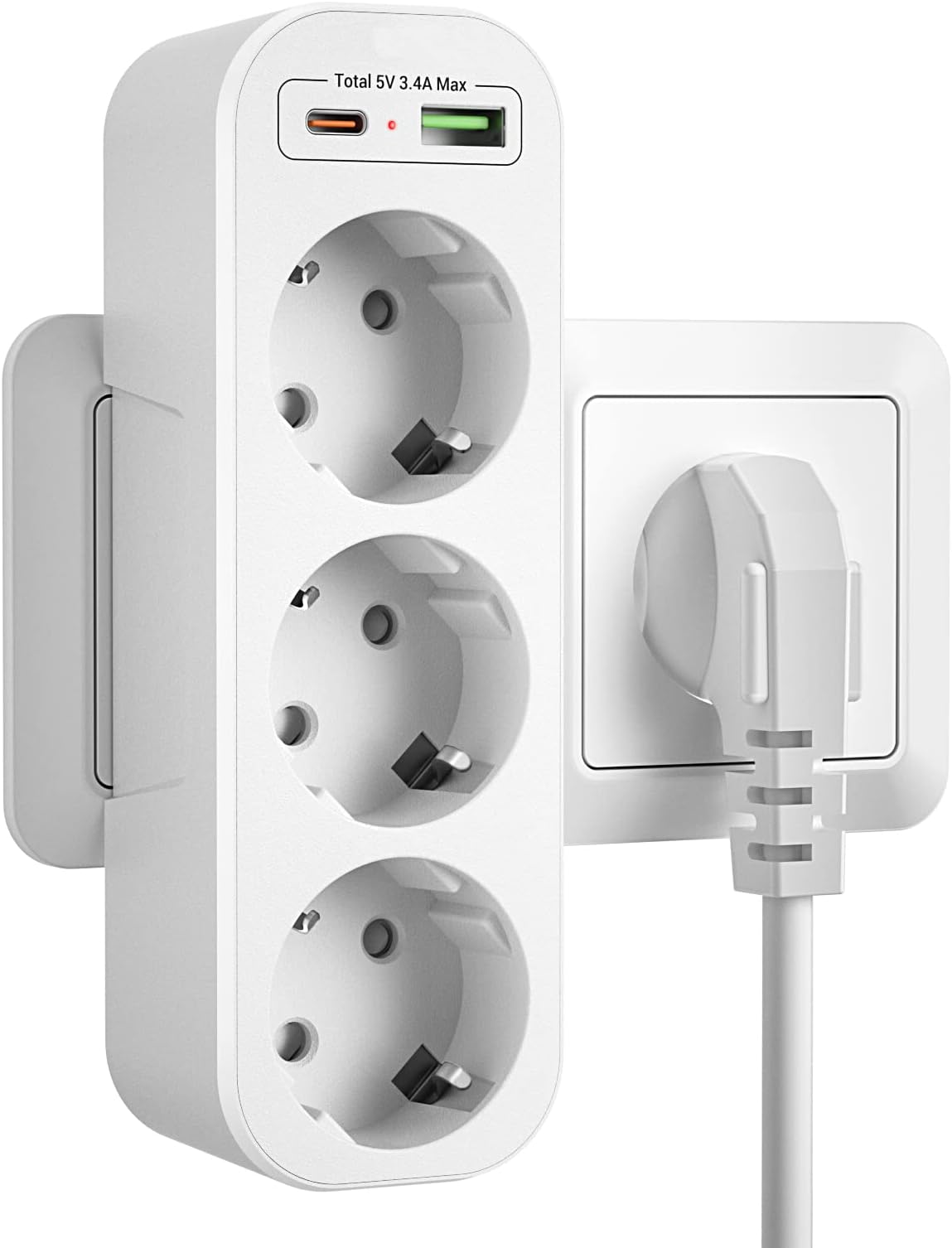 Prise USB C, Multiple Adaptateur Murale 3 Prises électriques frontales ...