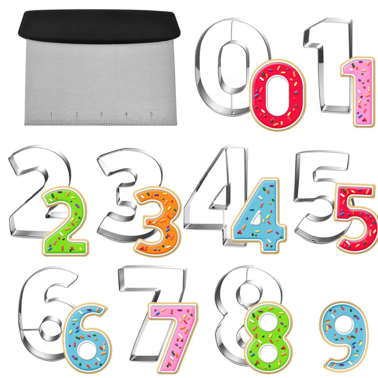 Amazon.com: Auktosmn Large Number Cookie Cutter Set with Dough Scraper ...