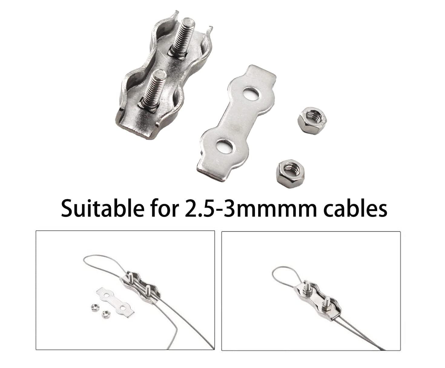 Rope Cinch Clamp 10 Pcs M4 Stainless Steel Duplex Wire Rope Clips ...