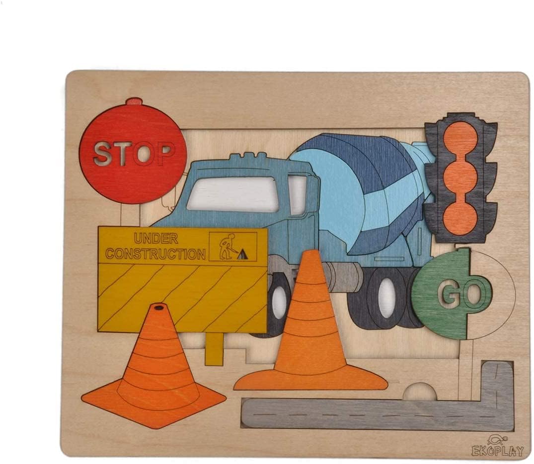 Amazon.com: Road Construction Multilayered Wooden Puzzles for Kids, 20 ...
