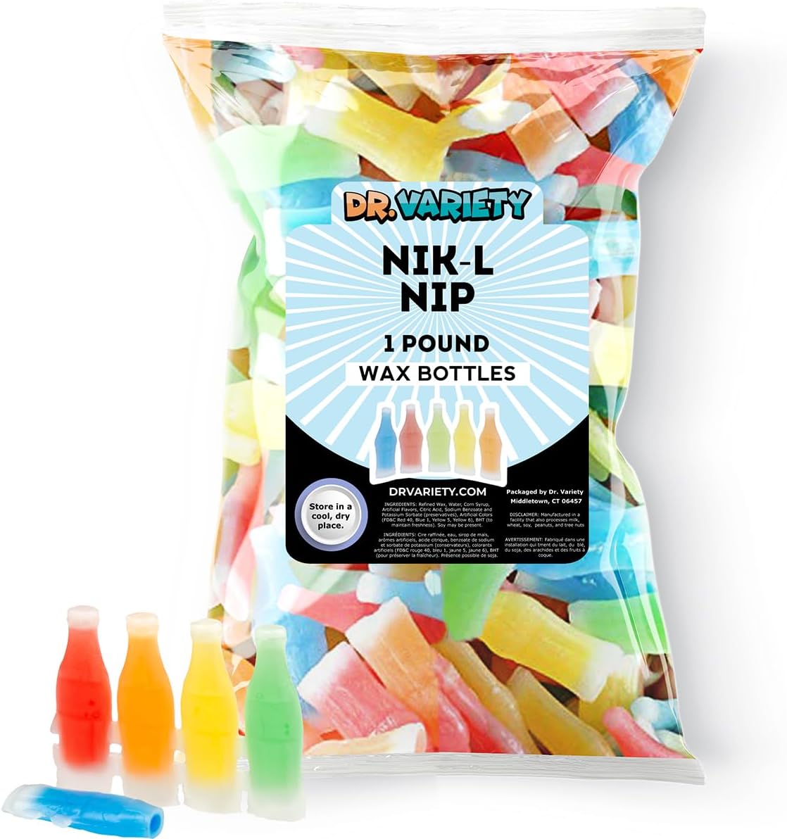 Nik L Nips Nostalgic 90s Soda Bottle Wax Candy, 1 lb Bulk