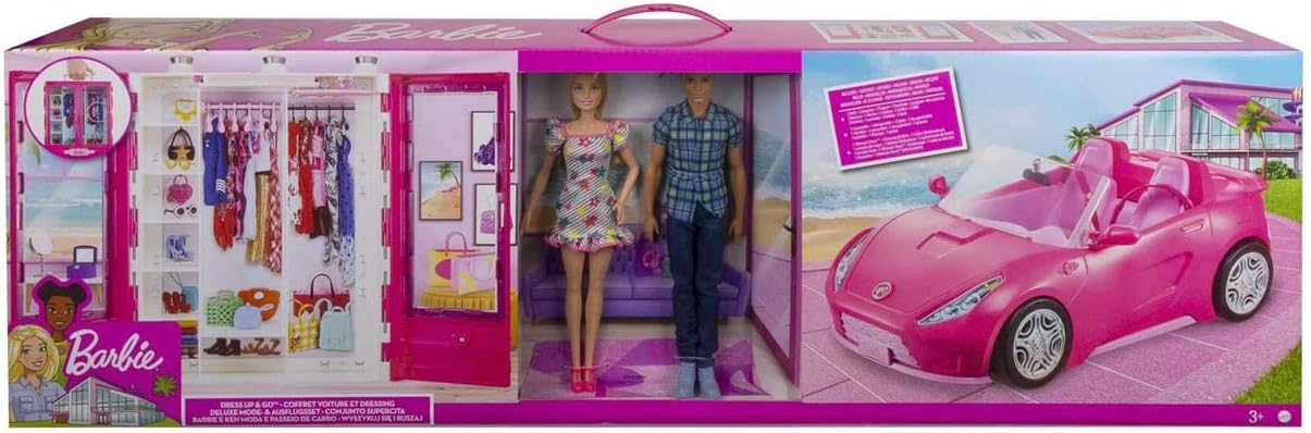 Amazon.com: Barbie and Ken Doll with her Wardrobe and Pink Two-Seater ...
