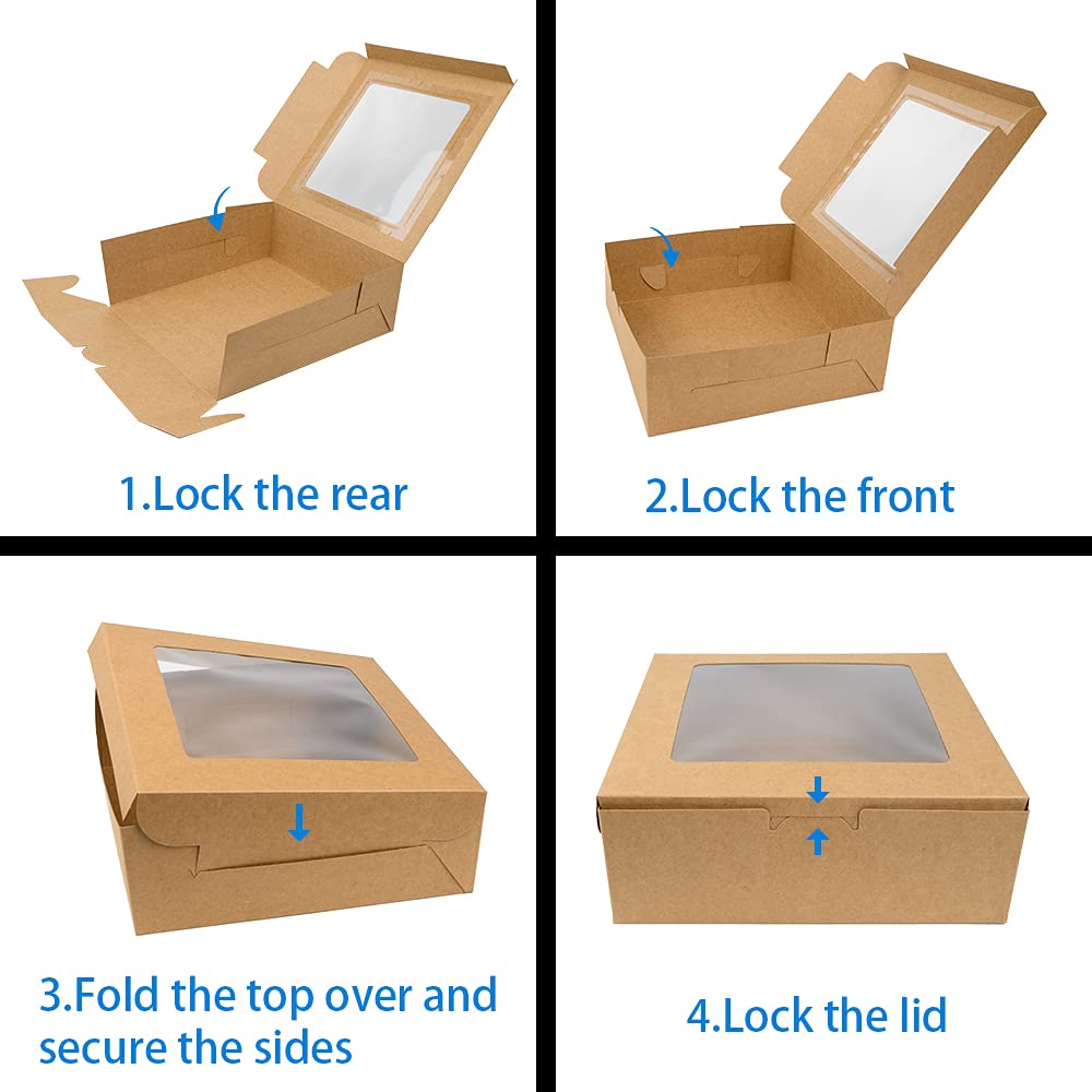 COLAZ Bakery Boxes with Window 8 x 8 x 2.7 Inches, 20 Packs Kraft Paper ...