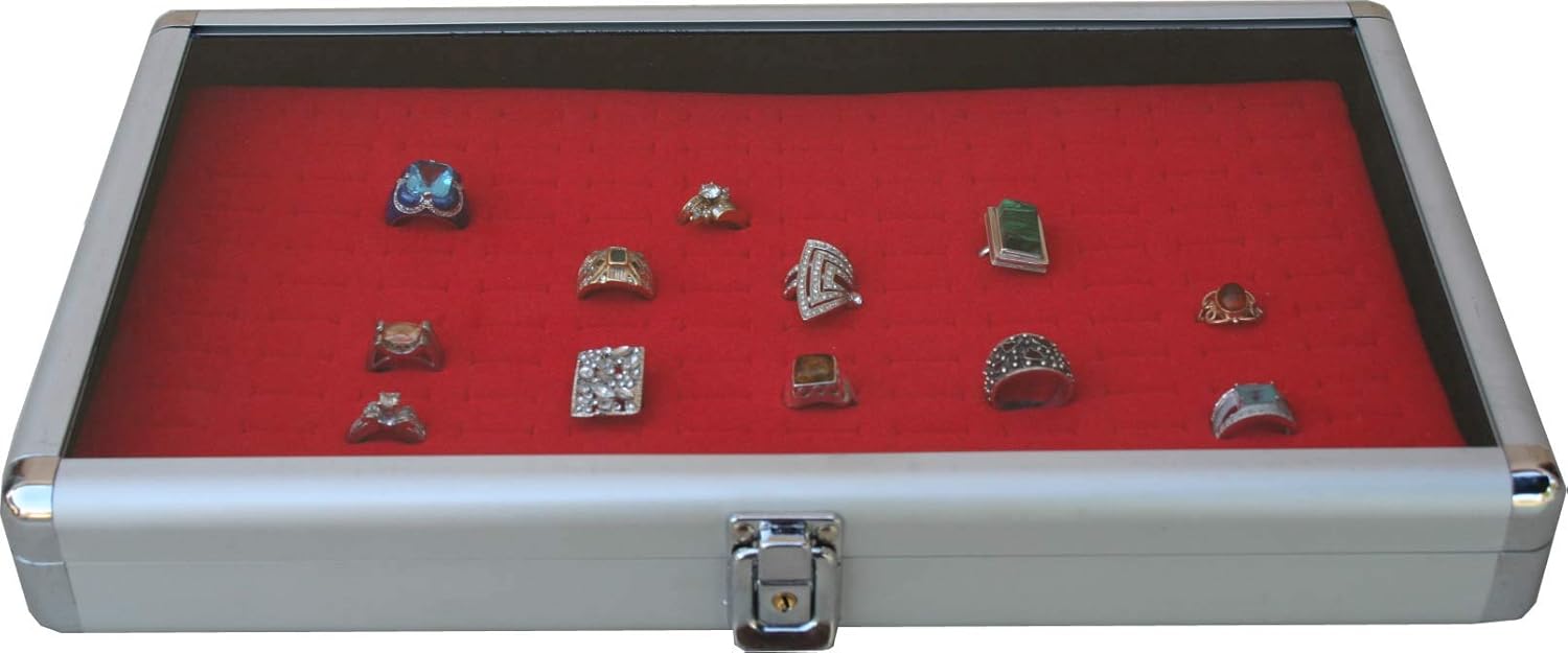 Amazon.com: 144 Aluminum Ring CASE Box Display with RED Insert ...