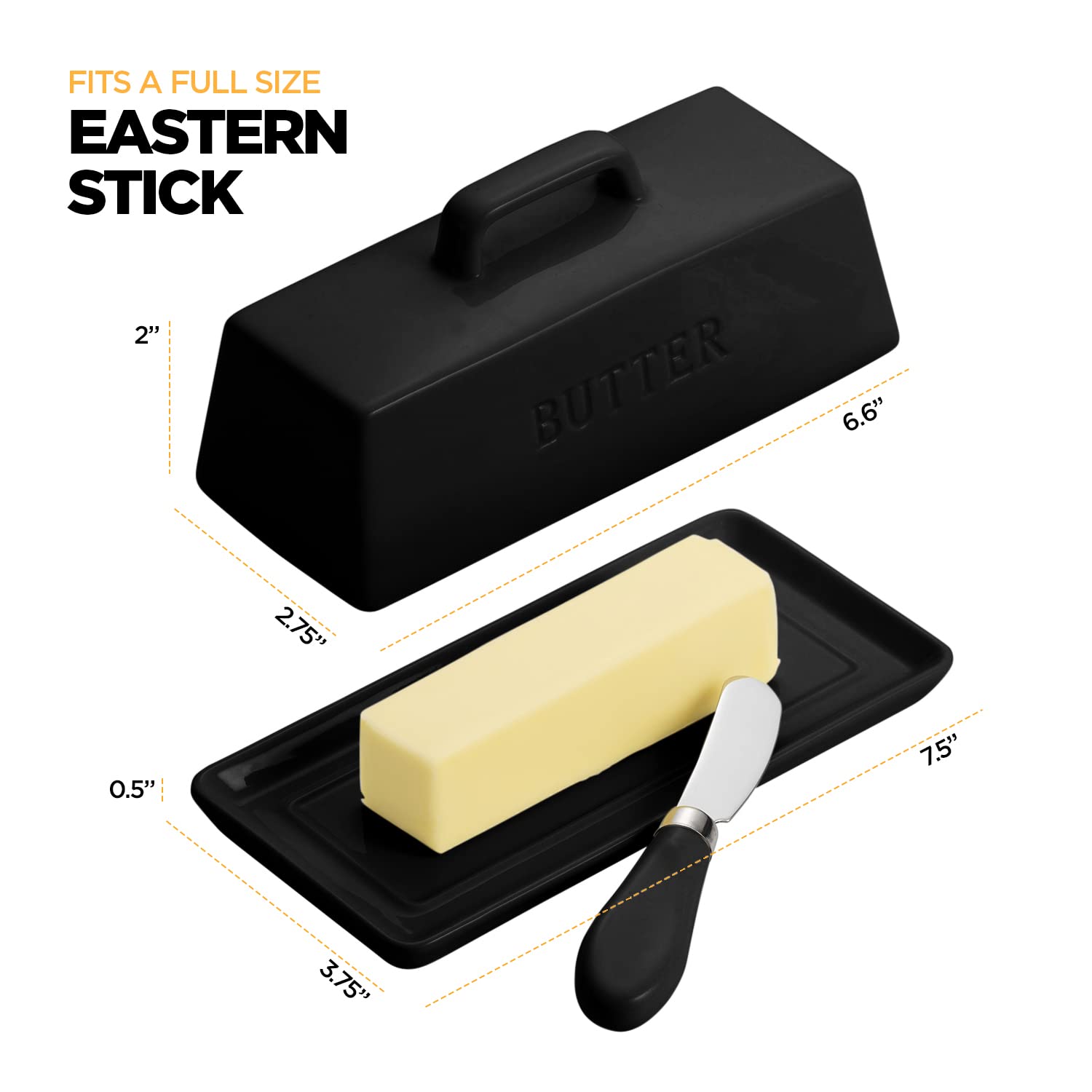 ( Color grey )Ceramic Butter Dish Set with Lid and Knife - [Black ...