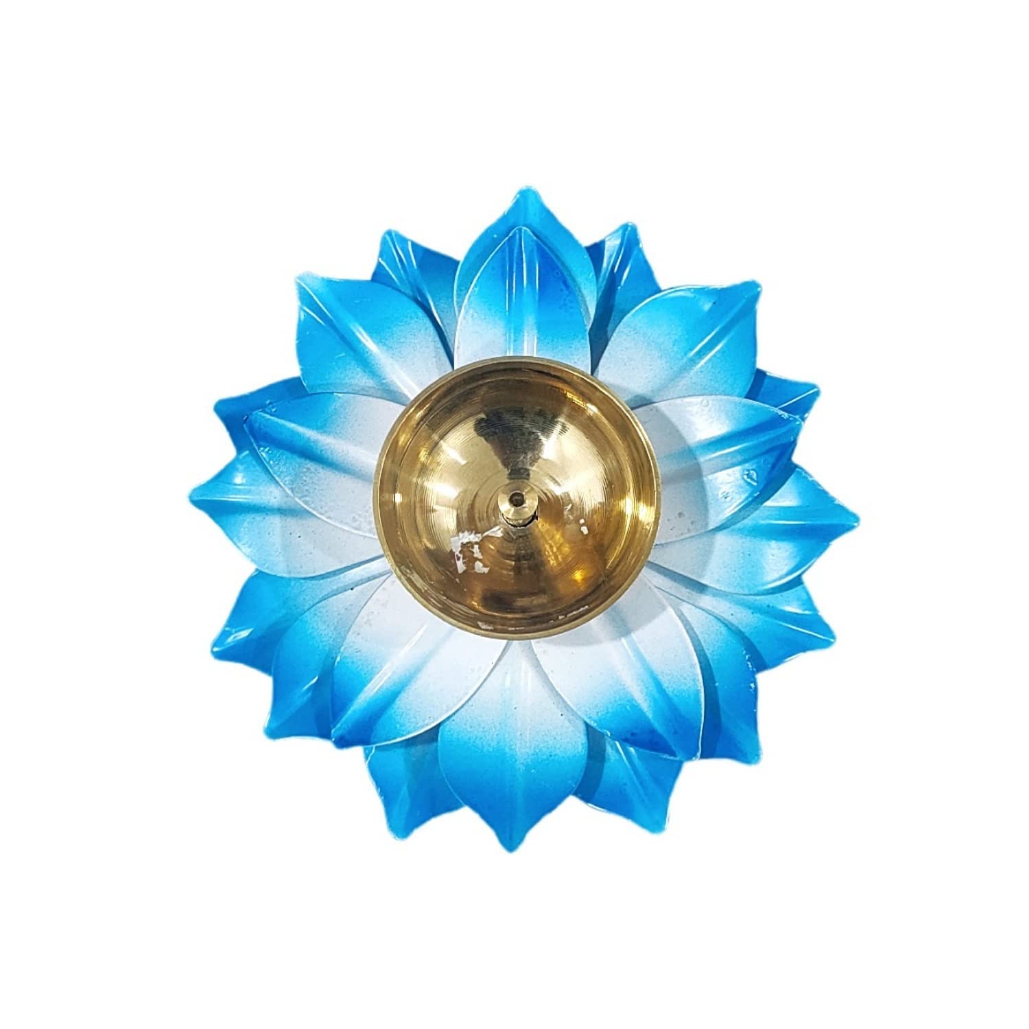 Buy ZariiWalaa Brass Lotus Deepak in Light Blue Color for Pooja ...