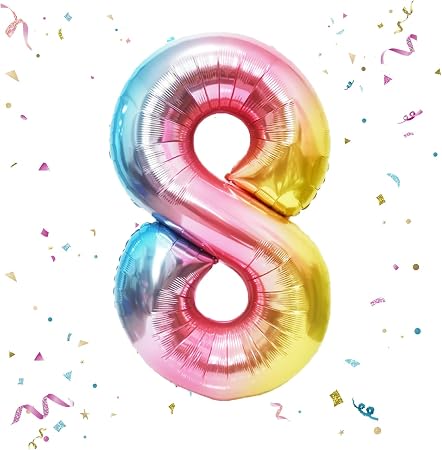 Amazon.com: 40 Inch Giant Rainbow Number 8 Balloons, Birthday Balloons ...