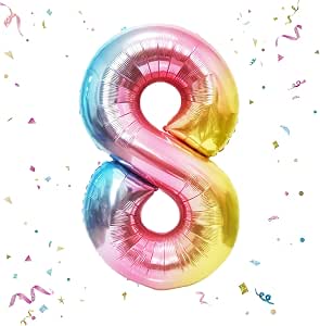 Amazon.com: 40 Inch Giant Rainbow Number 8 Balloons, Birthday Balloons ...