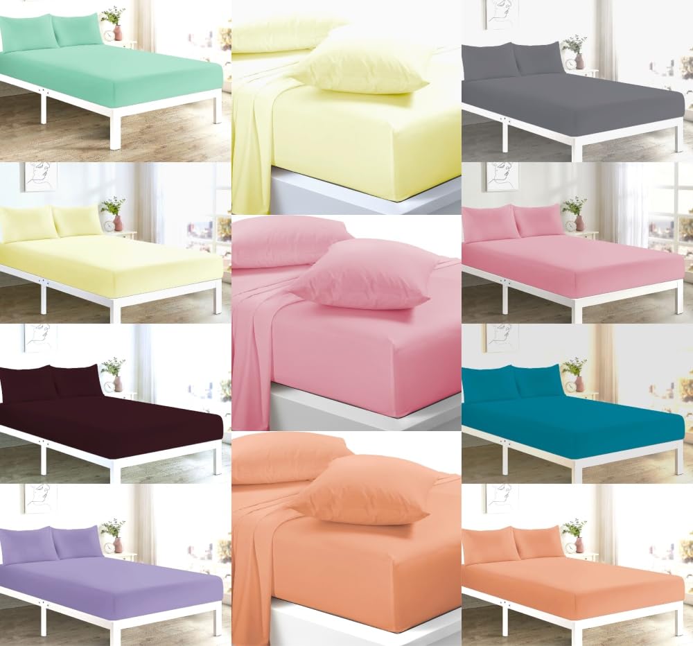 KARKARM Non Iron 3 Piece Bed Sheets Set – Flat Sheet + Fitted Sheet ...