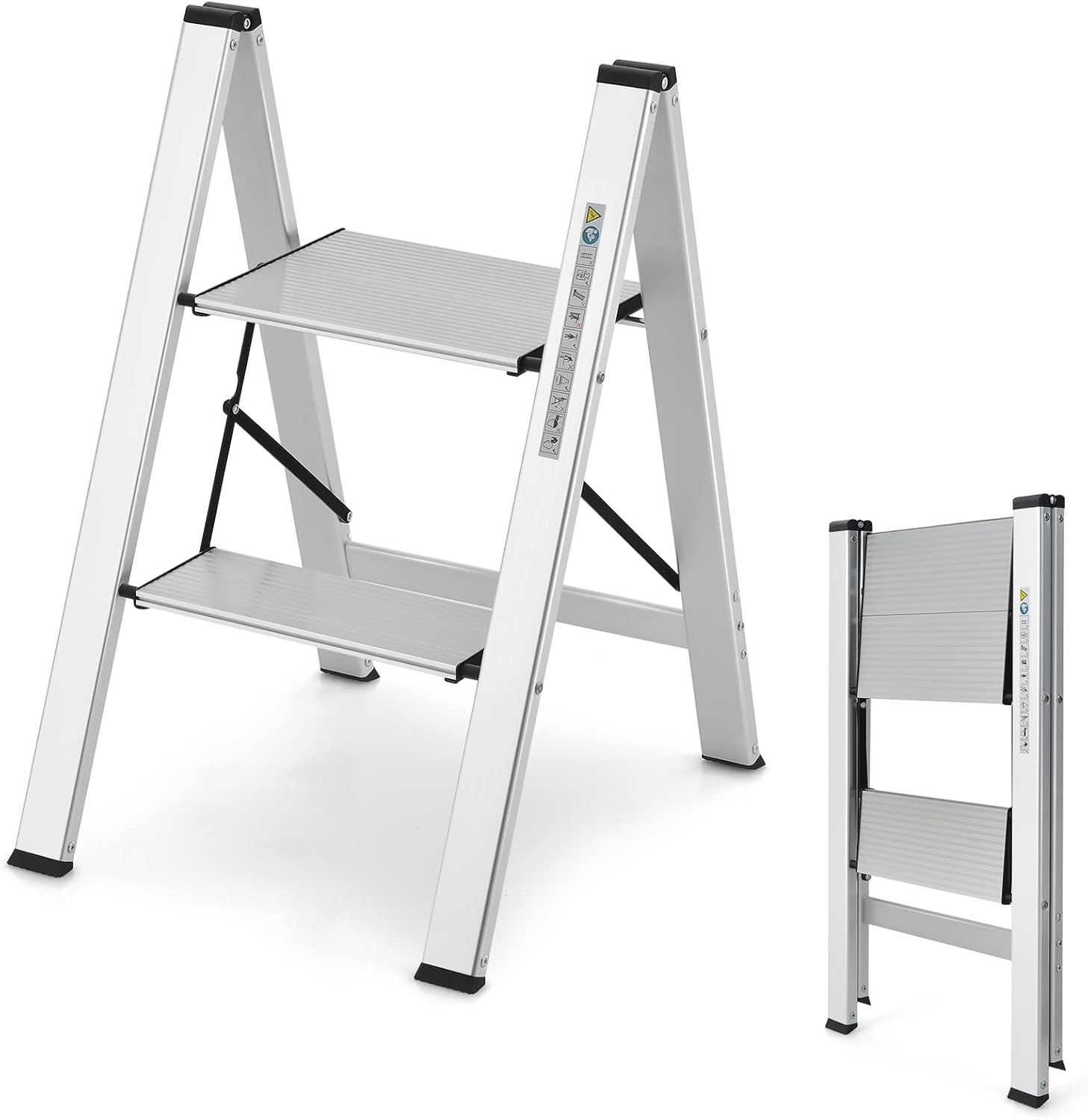 Goplus 2-Step Ladder, Aluminum Folding Step Stool w/Non-Slip Pedal ...