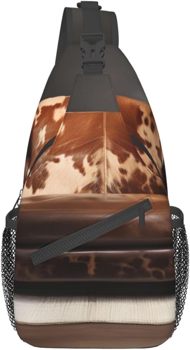 Amazon.com | ZISHAK Brown Cowhides Unisex Casual Diagonal Chest Bag ...