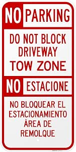 No Parking Do Not Block Driveway Tow Zone Bilingual Sign, 12x24 Inches ...
