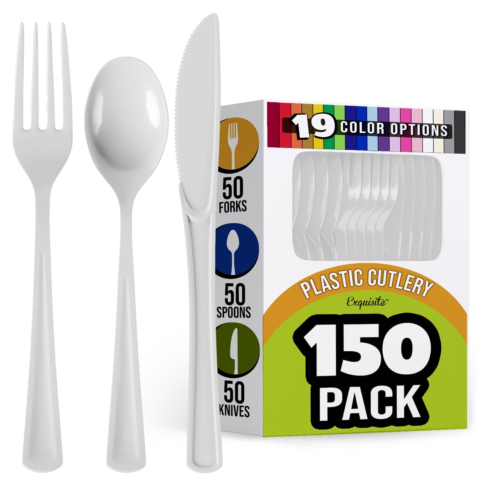 Amazon.com: 150 Pack White Plastic Cutlery Set, Plastic Silverware ...