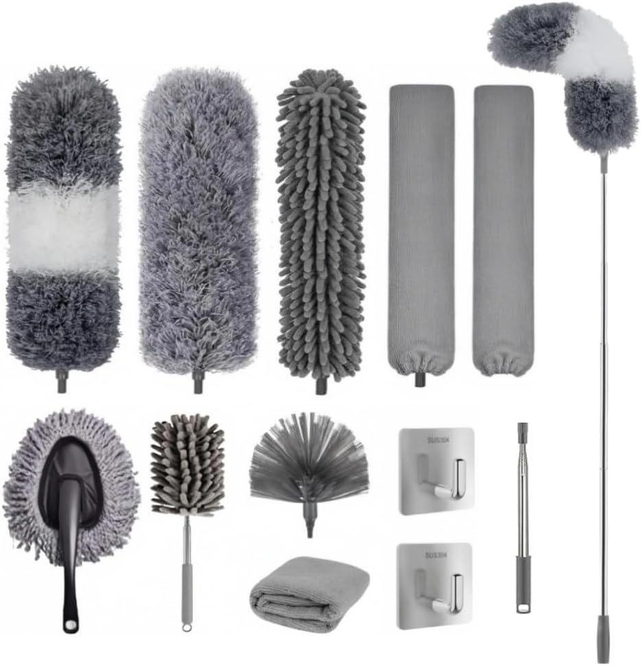 12 Pcs Feather Duster, Microfibre Feather Duster Bendable Extendable ...