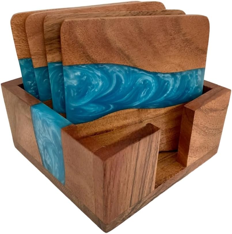 Amazon.com: Vinola Wood Coasters with Resin - Set of 4 Cup Coasters ...