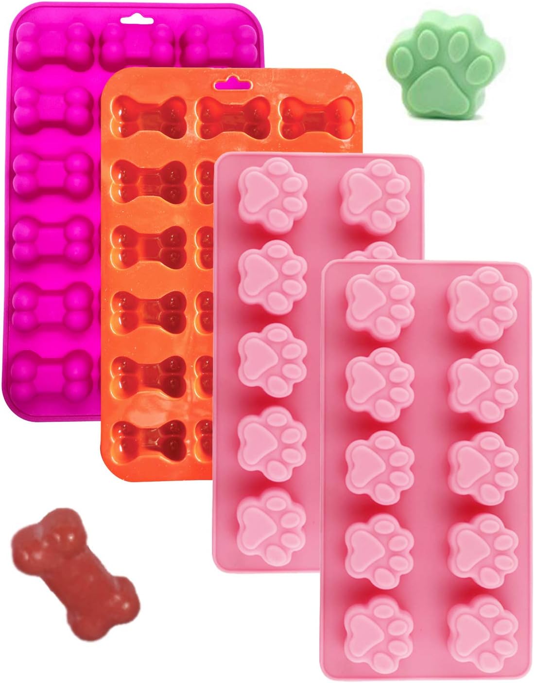 Amazon.com: Set of 4 Pack Combo Silicone Molds Trays with Puppy Mini ...