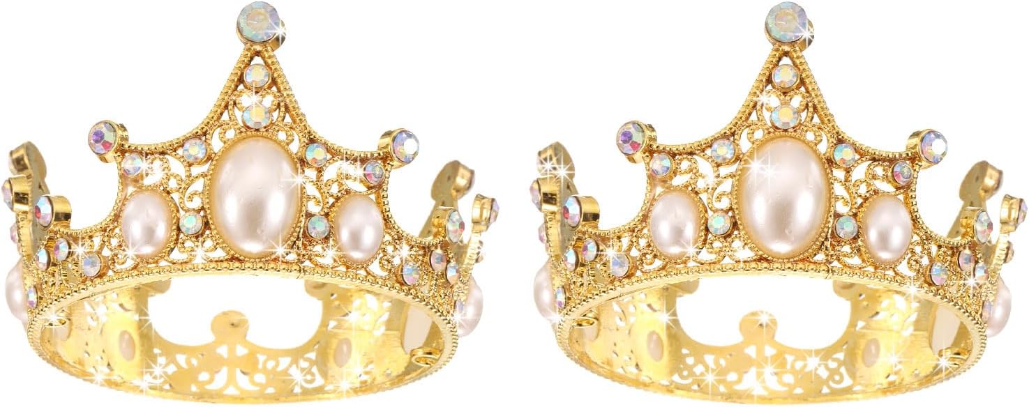 Amazon.com: uxcell 2Pcs Mini Crown Cake Toppers, Alloy Queen Princess ...