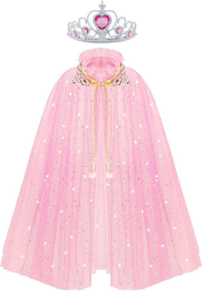 ACWOO Princess Cape for Girls, Colorful Princess Cloak with Crown ...