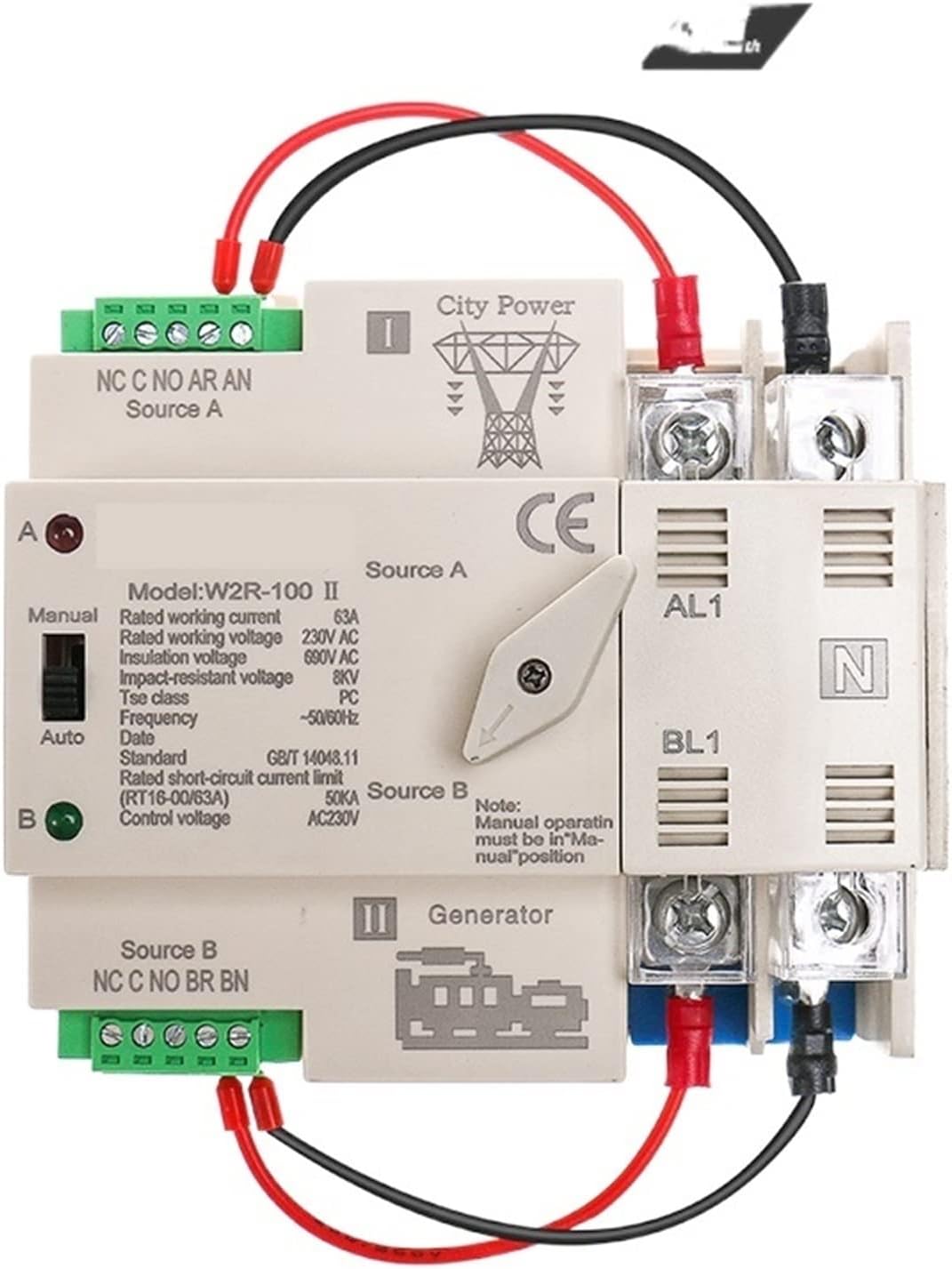 Amazon.co.jp: レール 100A 2 極 ATS 電源自動転送スイッチ 63A 100A 50/60Hz PC グレード 220V 110V 市電から Generator1 個 ...