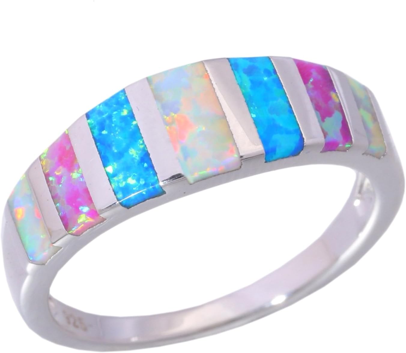 Amazon.com: Dudee Created Blue White Pink Opal engagement rings for ...