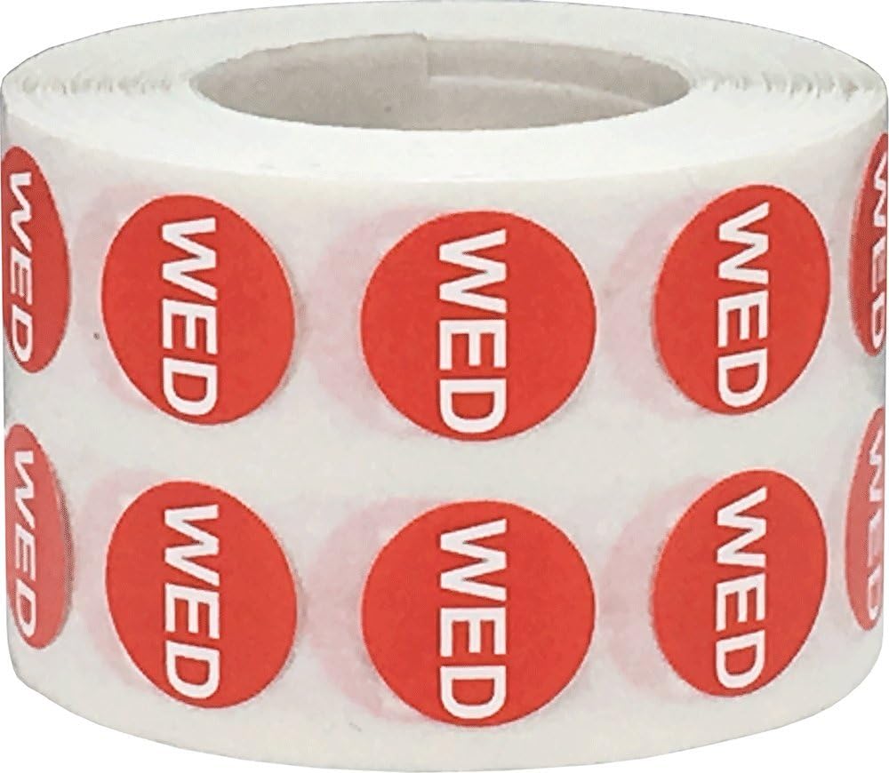 Amazon.com : Red Circle Wednesday Stickers, 1/2 Inch Round, 1000 Labels ...