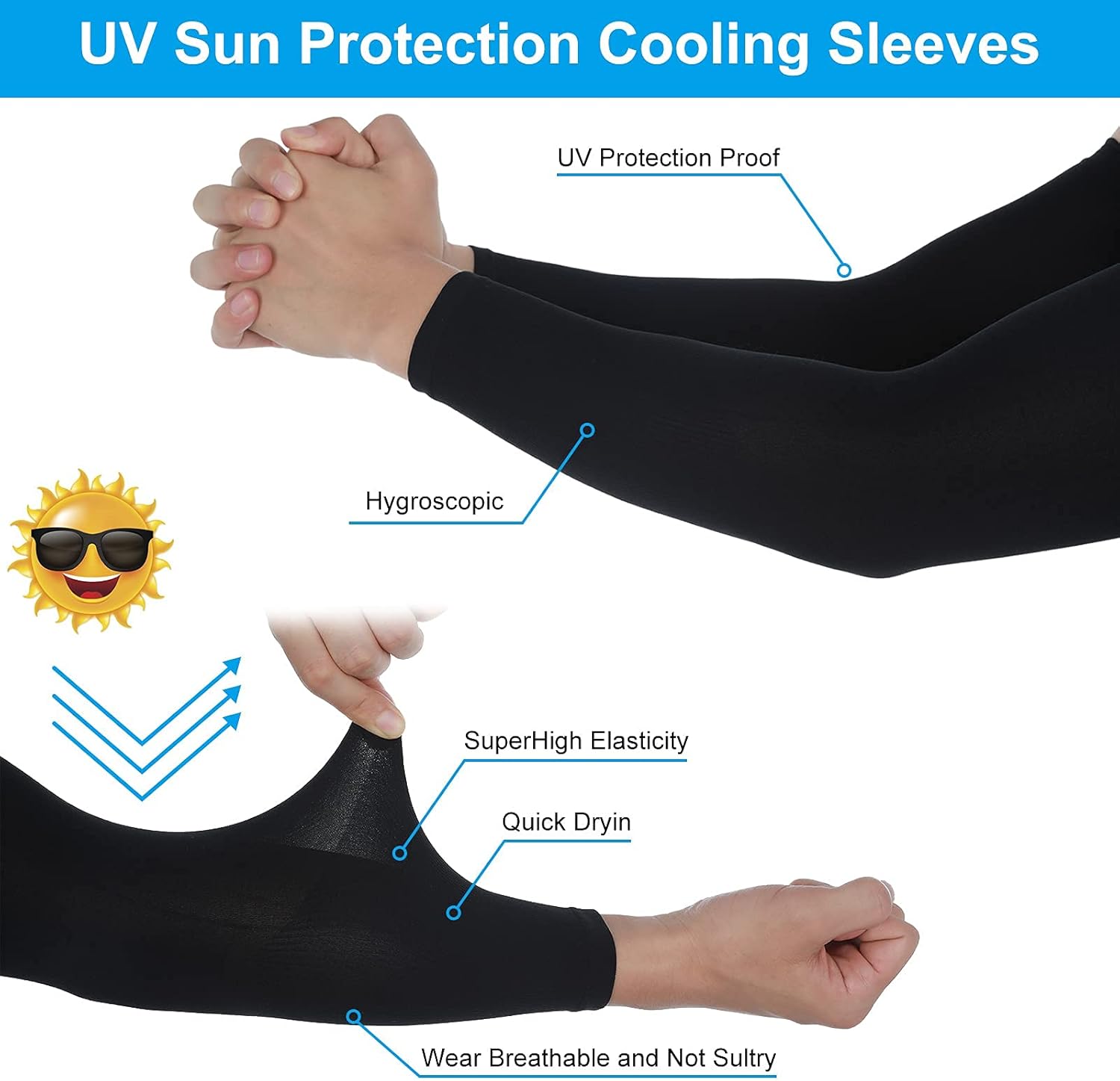 ASTER 10 Pairs Cooling Arm Sleeves Sun Sleeves Arm Cover Sleeve for Men ...