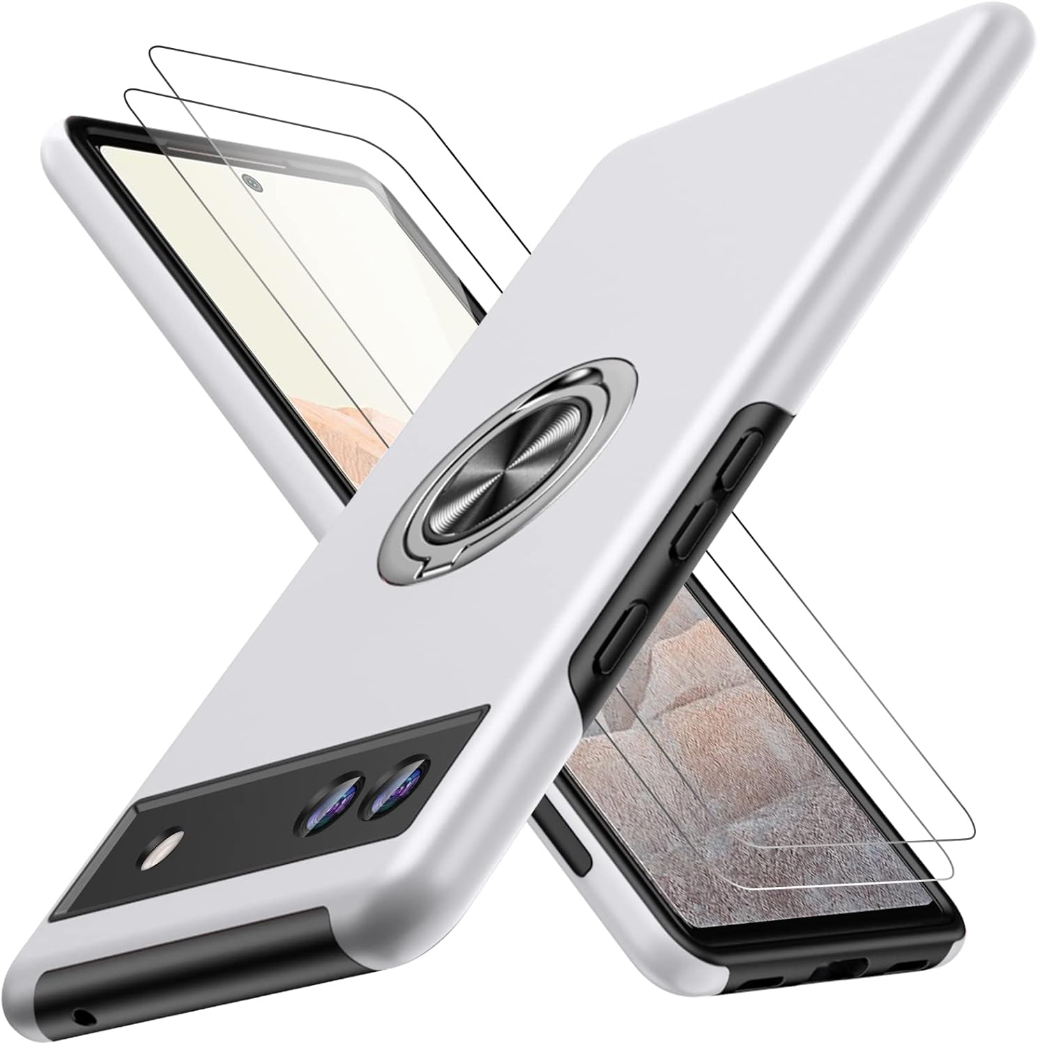 SNUNGPHIR Slim Fit Hülle für Google Pixel 6a 5G, Unsichtbarem Magnetisch 360° Ring Ständer ...