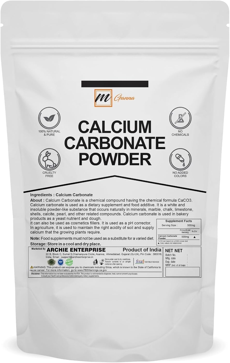 Amazon.com: 100% Natural Pure Calcium Carbonate as a Dietary Supplement ...