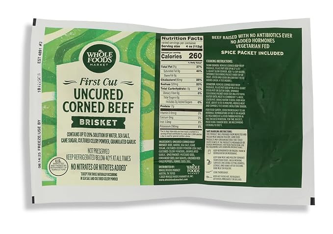 Amazon.com: WHOLE FOODS MARKET Uncured Half Corned Beef Brisket ...