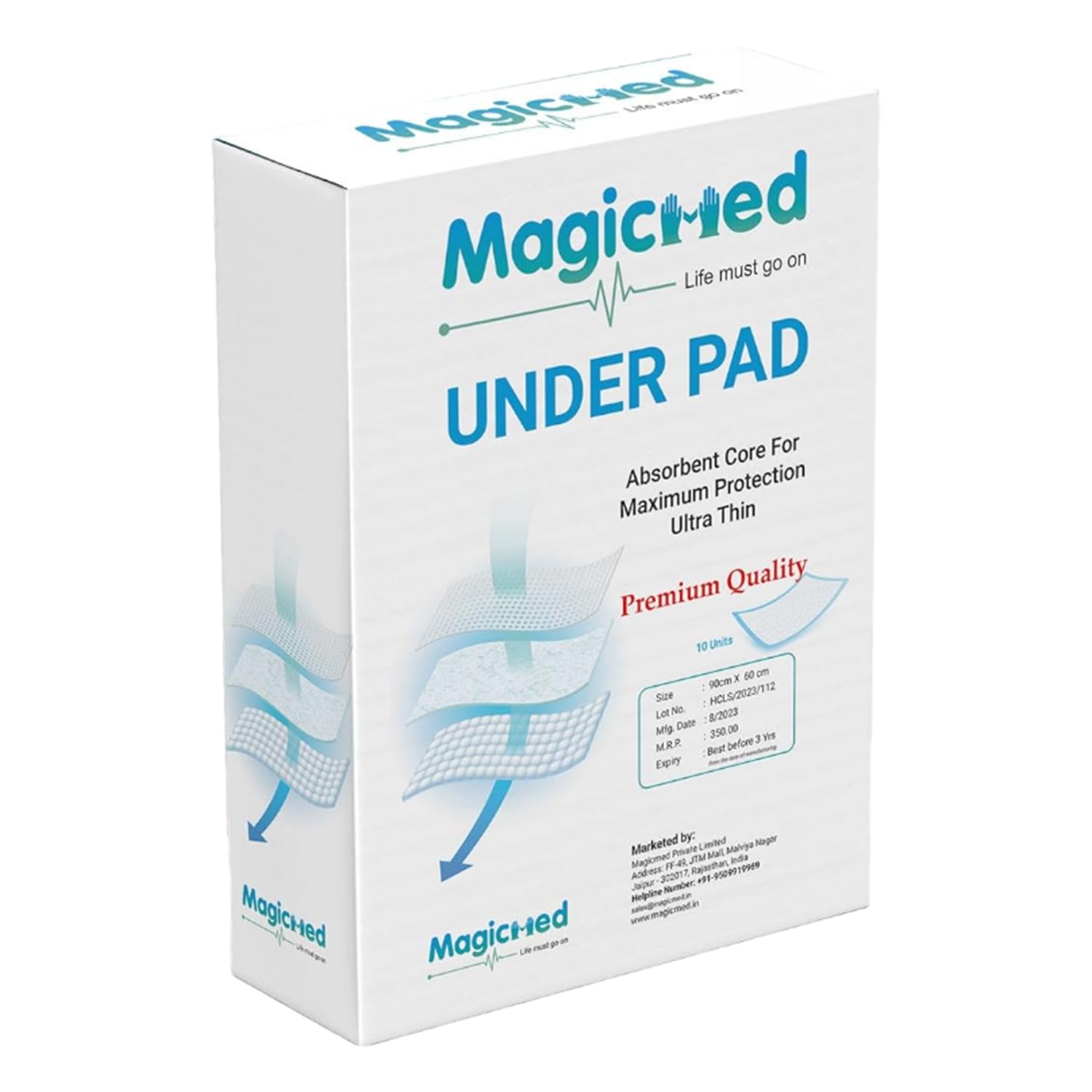 Magicmed Premium Underpads ,White, 5-Layer Absorbency, Waterproof Protection for Adults, Super ...