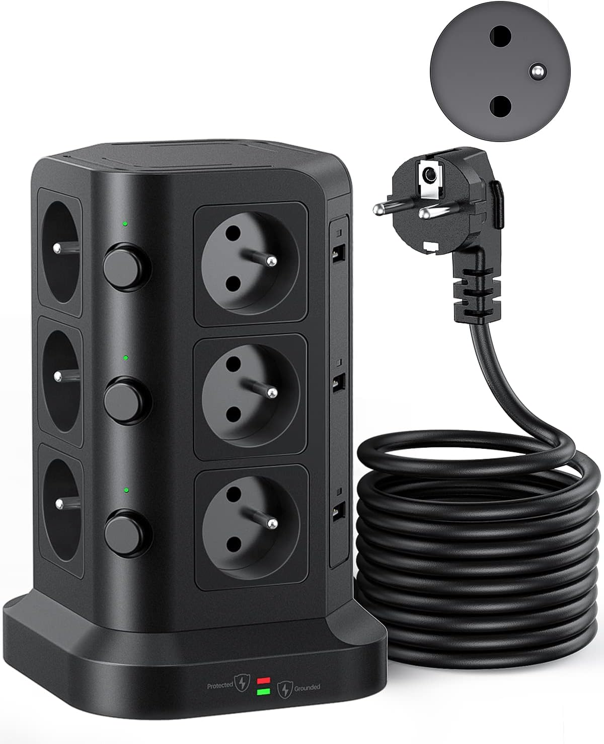 [5M Câble] KOOSLA 12 Prises 2P+T de Type-E (France) Tour Multiprise ...