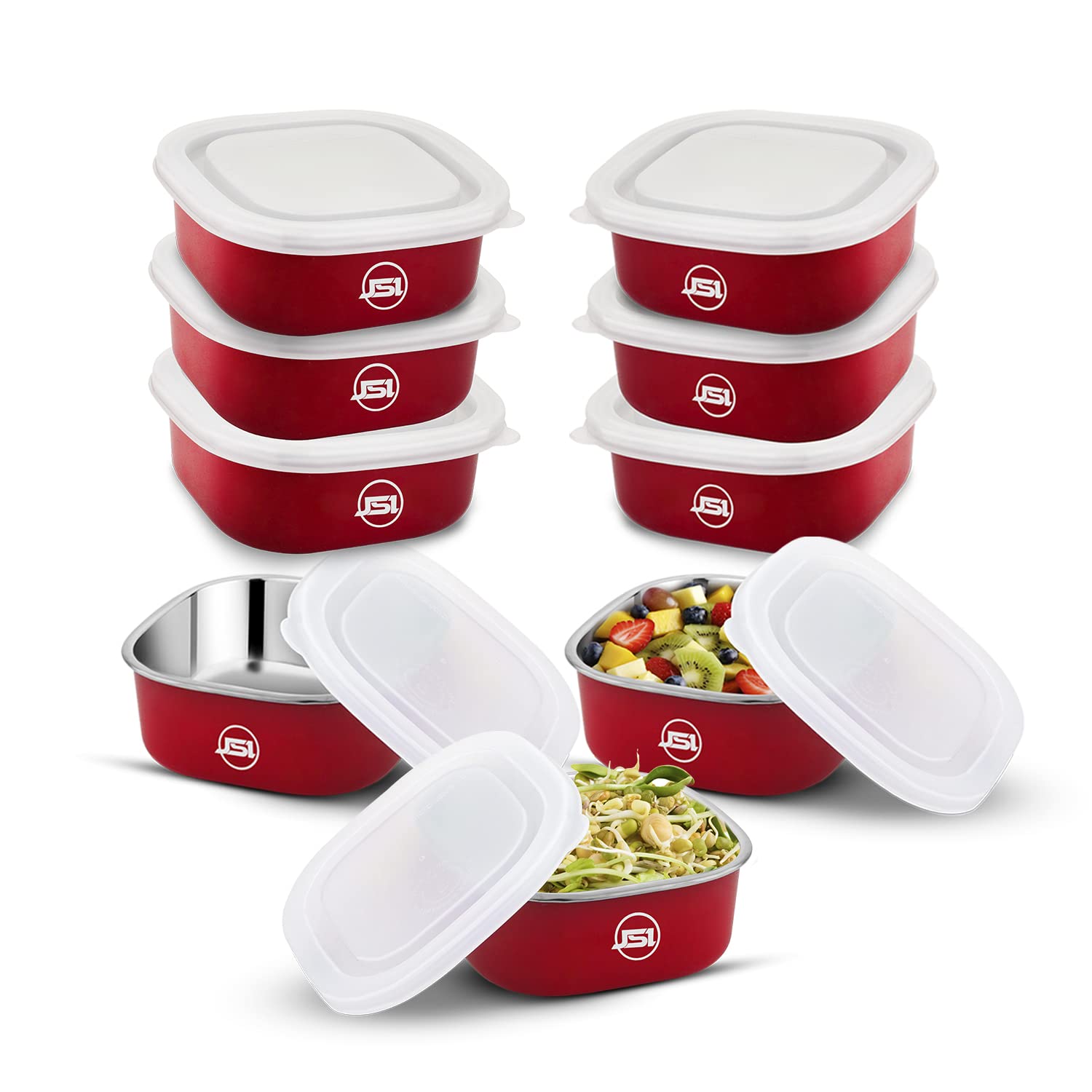 Buy JSI Stainless Steel Microwave Safe Containers Set of 9 Pcs, 350 ML ...