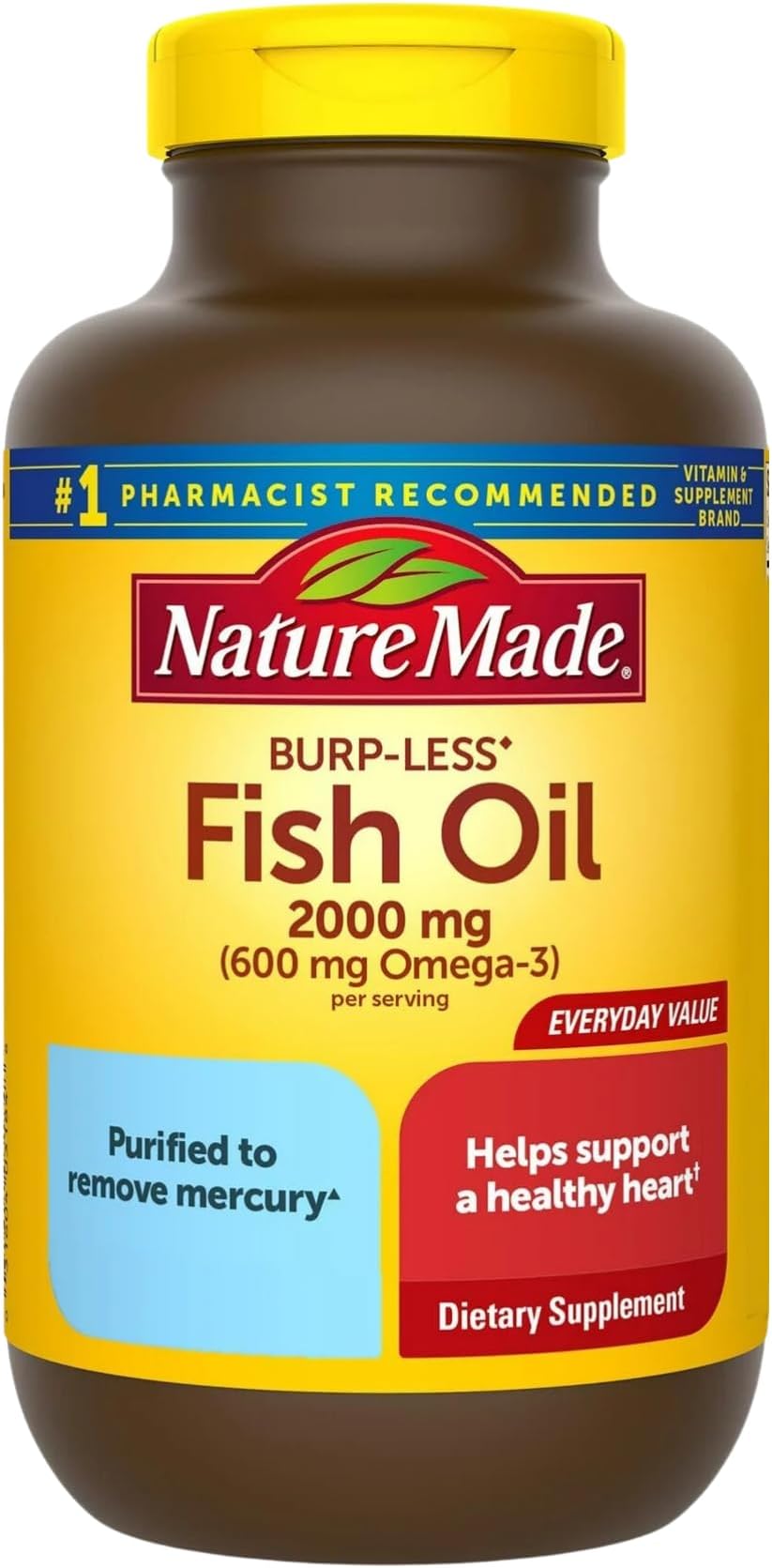 Amazon.com: Nature Made Burp-Less Fish Oil 1200 mg One Per Day, 120 ...