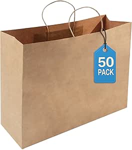 Amazon.com: HAPPY CHEERS Kraft Paper Gift Bags, 50 Pack Large Paper ...