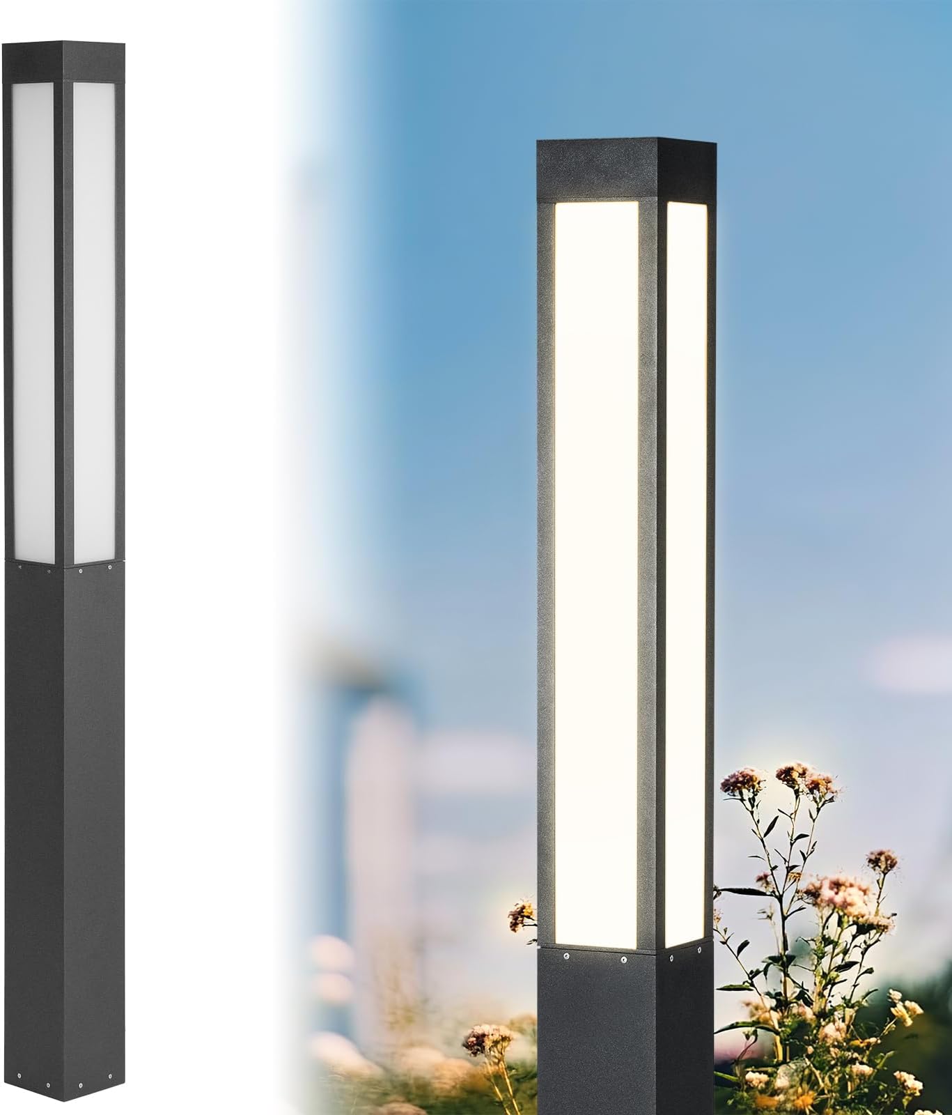 PAKEDANDUN Landscape Path Lights, 3000K Bright Warm Gray Square Bollard ...