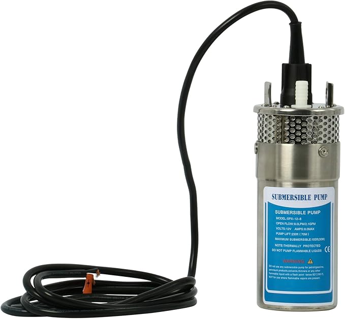 NovelBee 12V 2.1GPM Stainless Steel Shell Solar Deep Well Submersible ...