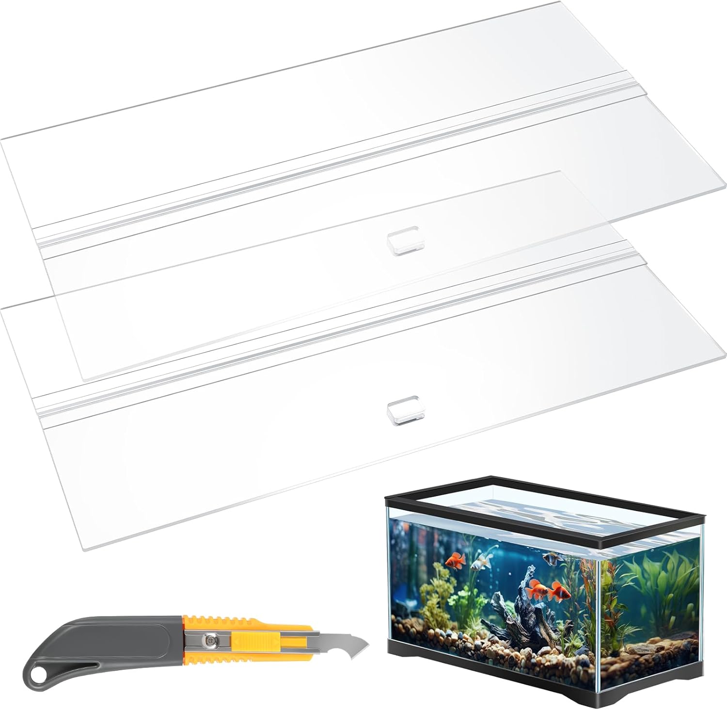 Amazon.com: Juexica Aquarium Lid Acrylic Canopy Two Piece Set Aquarium ...