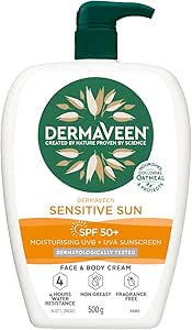 DermaVeen Sensitive Sun SPF 50+ Moisturising UVB + UVA Sunscreen Face ...