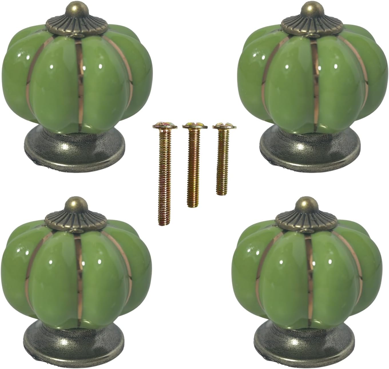Eledabra Ceramic Pumpkin Cabinet Knobs, Green Vintage Drawer Knobs for ...