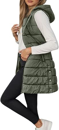 JiXiang Long Vest for Women Sleeveless Winter Warm Quilted Zipper ...