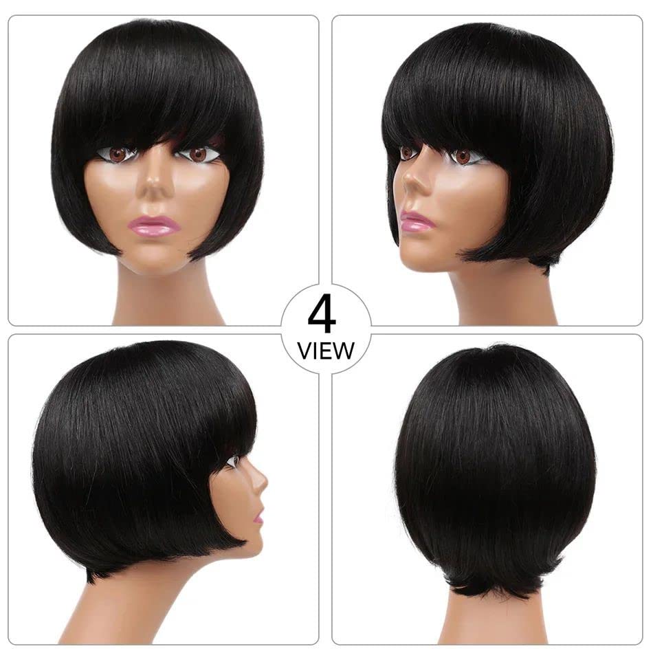 OMOGE Hair LTD – Natural Black 8 Inch Glueless Bob Wig with Bangs Hot ...