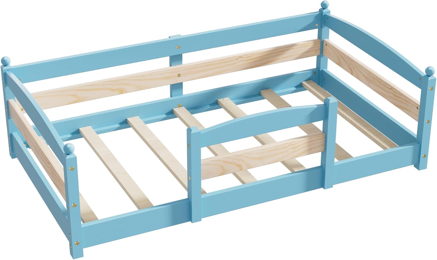 Amazon.com: THOWDEE Twin Size Floor Platform Bed with Fence, Wood Floor ...