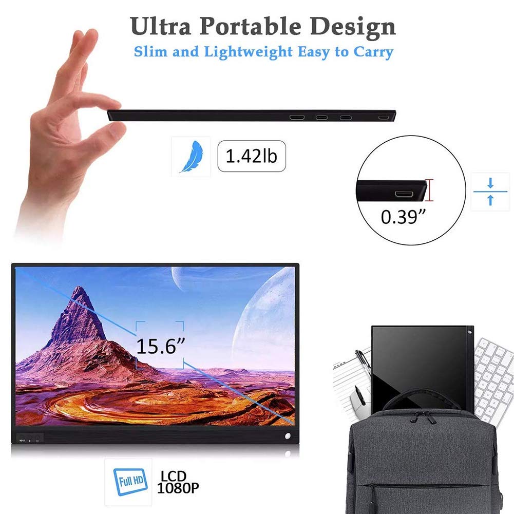 Buy Zunate 15.6" 1080P Portable Monitor, Ultra-Slim Full HD Computer ...