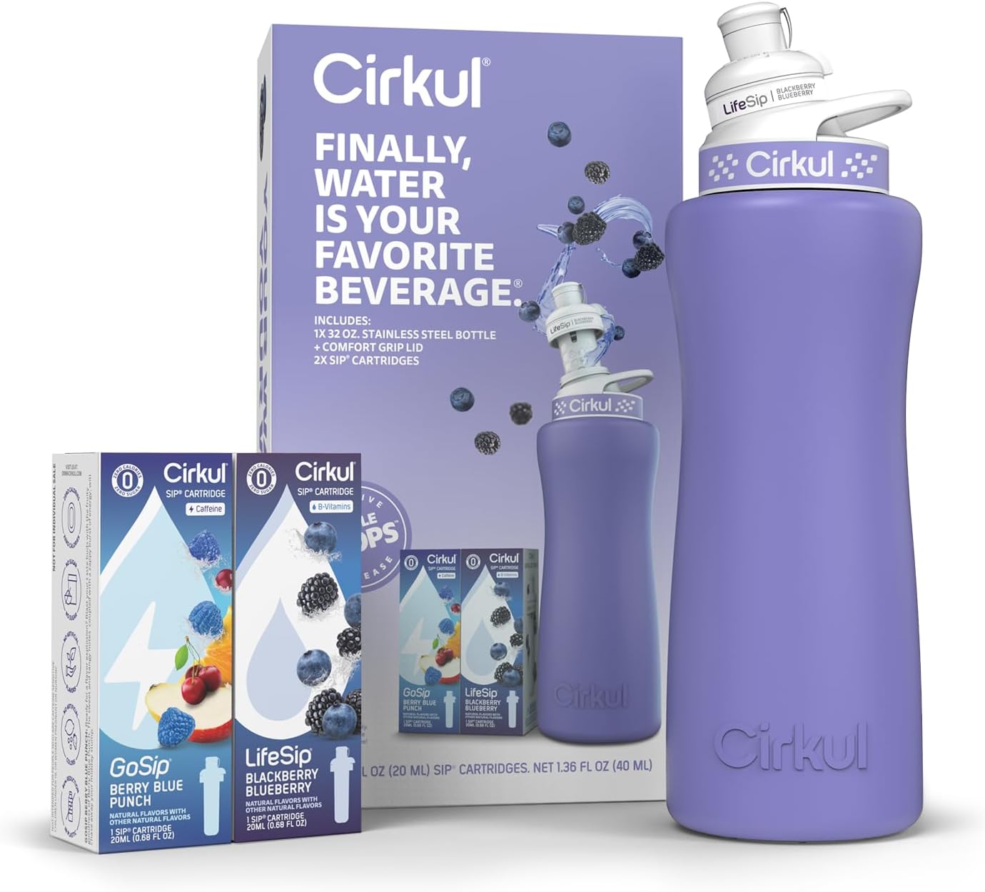 Amazon.com: Cirkul 22 oz Water Bottle With 2 Cartridges Fruit Punch ...