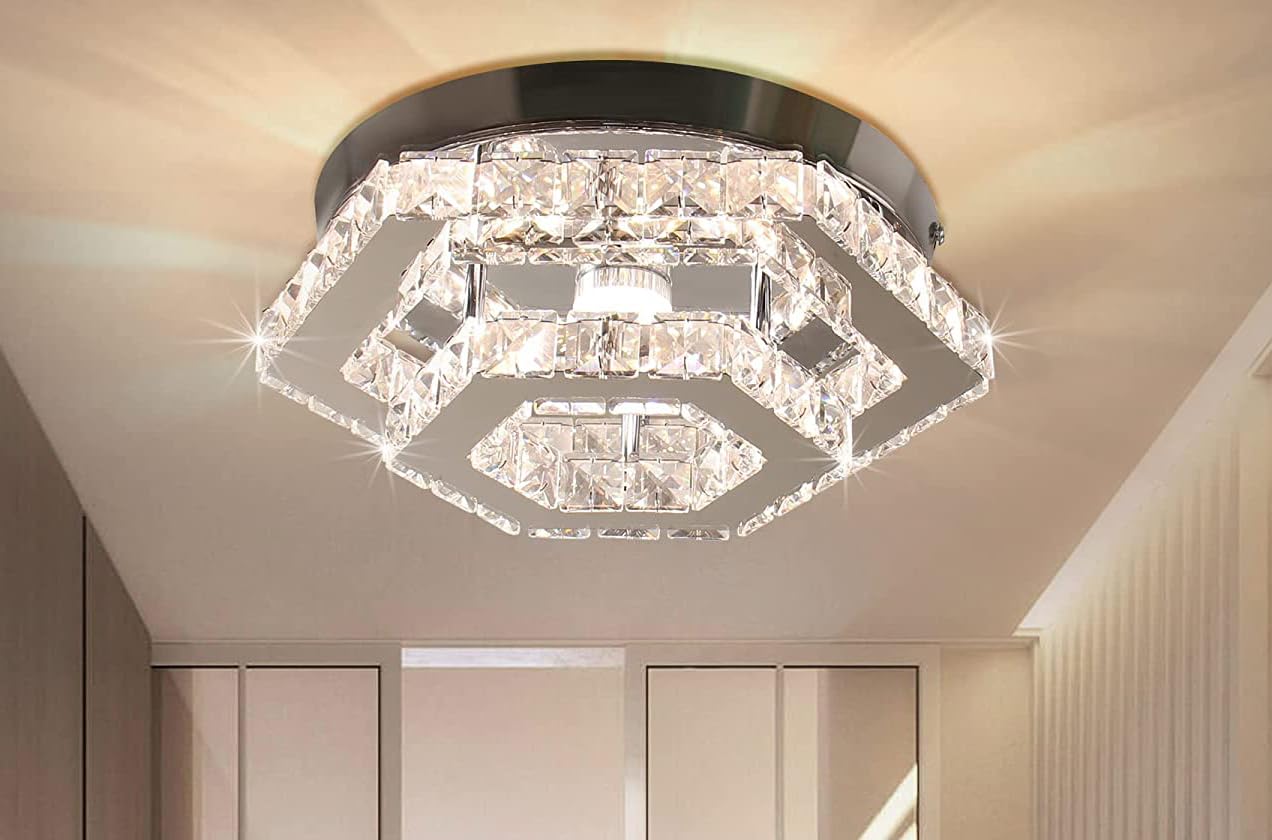 Buy CRYSTARAIN 15Inch 2LayerHexa Warmwhite Crystal Chandelier for ...