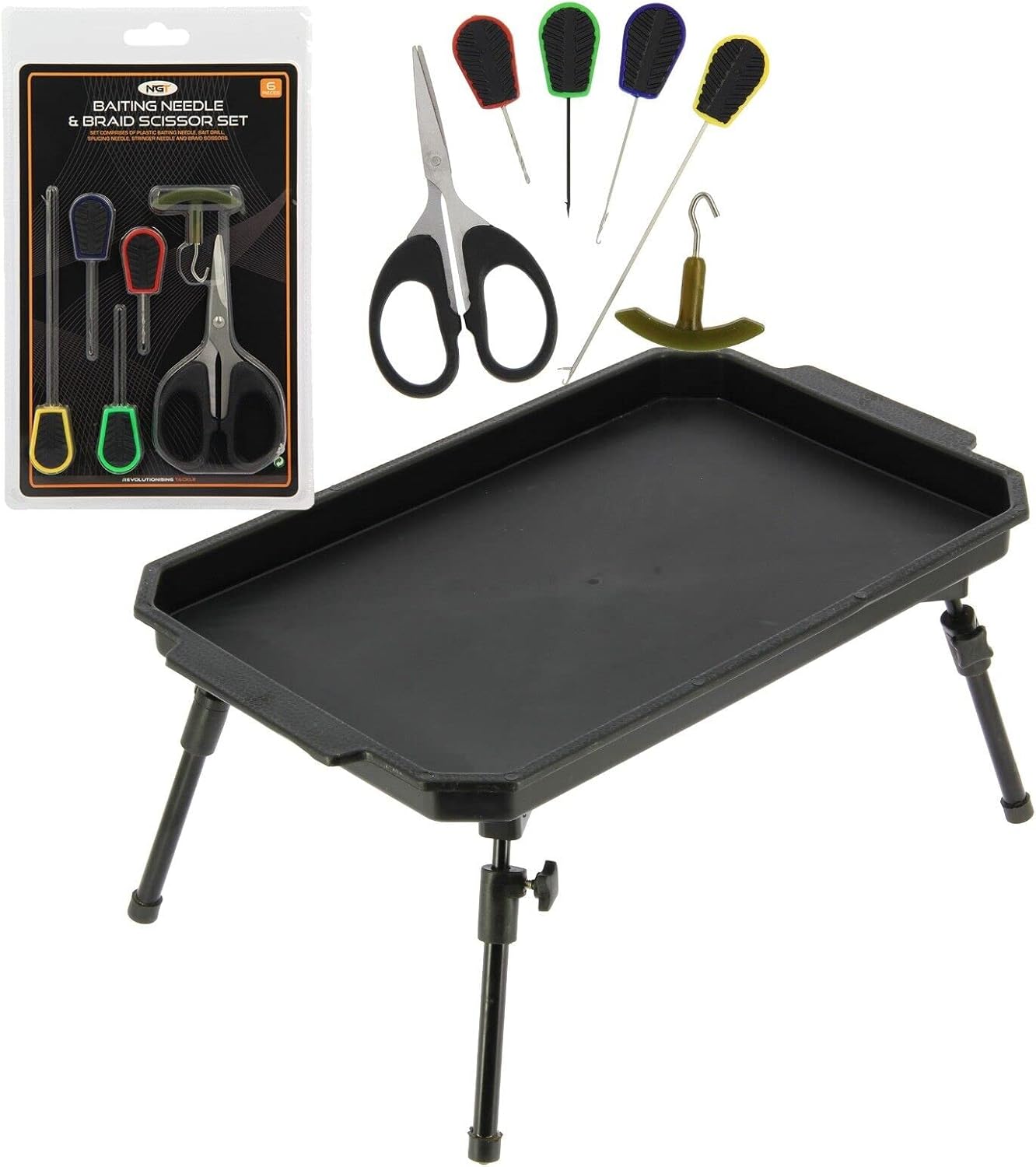 Fishing Bivvy Table With Folding Extendable Legs + 6pc Baiting Tools ...